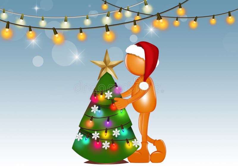 Little Stick Man Makes the Christmas Tree Stock Illustration ...