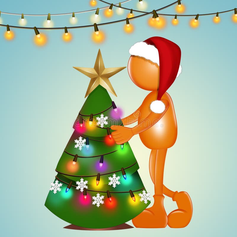 Little Stick Man Makes Christmas Tree Stock Illustration - Illustration ...