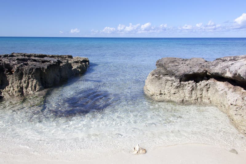 Little Stirrup Cay Tiny Beach with a Shell Stock Photo - Image of rock ...