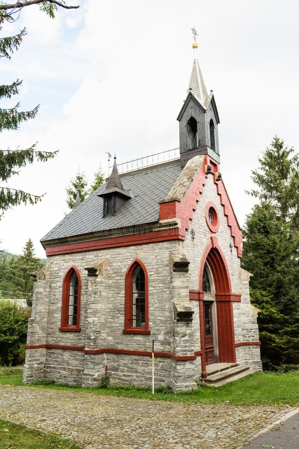 A Little Stone Country Church in the Beginnings of Fall Colors. Stock ...