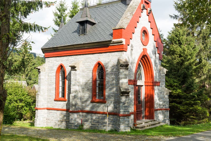 A Little Stone Country Church in the Beginnings of Fall Colors. Stock ...