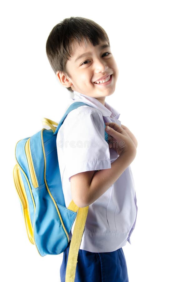 Little Student Boy Face Close Up in Uniform on White Background Stock ...