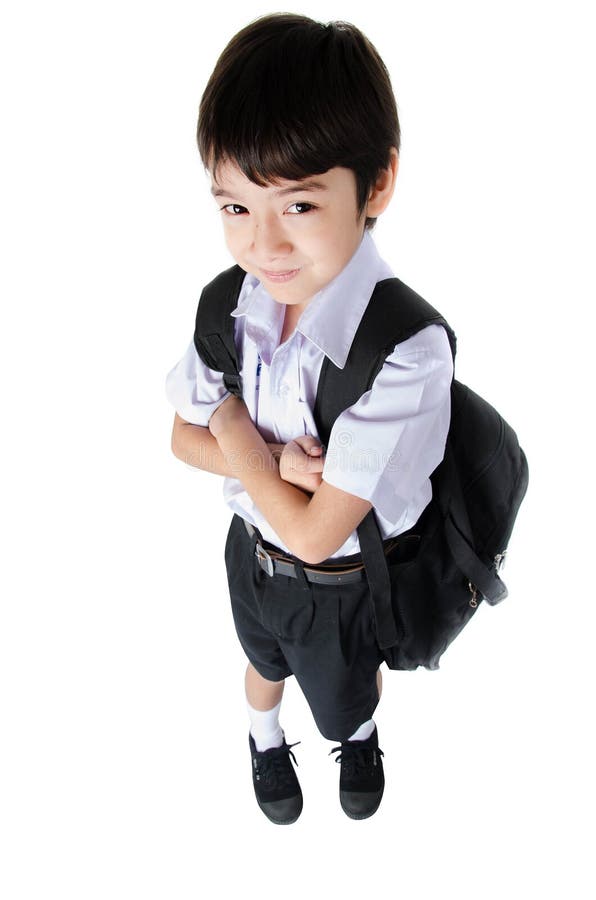 Little Student Boy in Uniform on White Background Stock Photo - Image ...