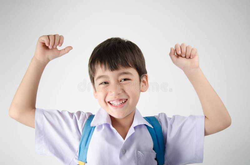 Little Student Boy in Uniform on White Background Stock Image - Image ...