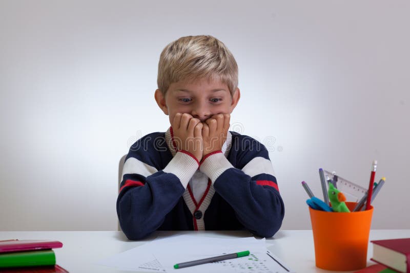 Little Student with Difficult Task Stock Image - Image of read, lazy ...