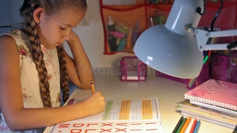Little Student Doing Homework in the Evening Stock Footage - Video of ...