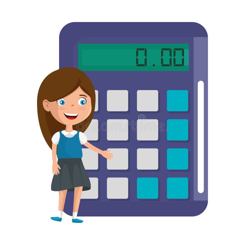Little Student Girl with Calculator Math Stock Vector - Illustration of ...