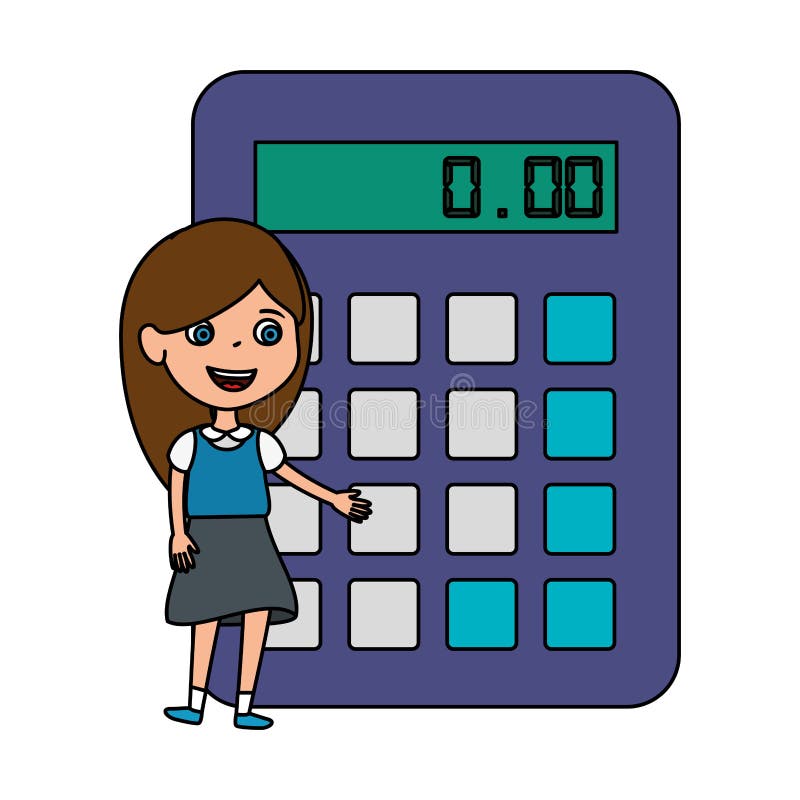 Little Student Girl with Calculator Math Stock Vector - Illustration of ...
