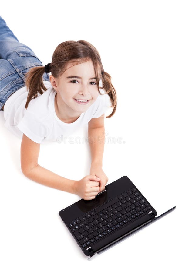 Little Student Girl with a Laptop Stock Image - Image of education ...
