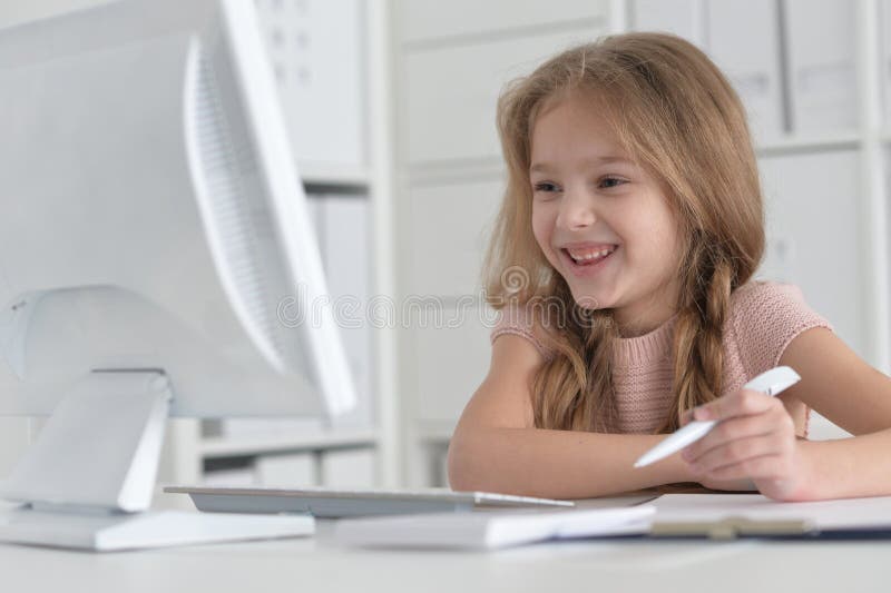 Little Student Girl Making Homework Stock Image - Image of education ...