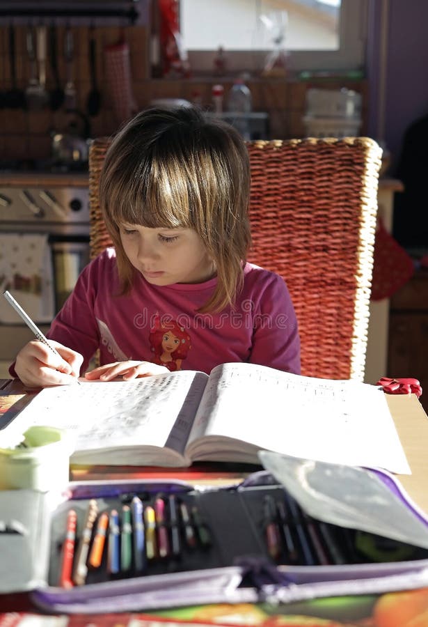Little Student Writing Homework Stock Photo - Image of exercise ...