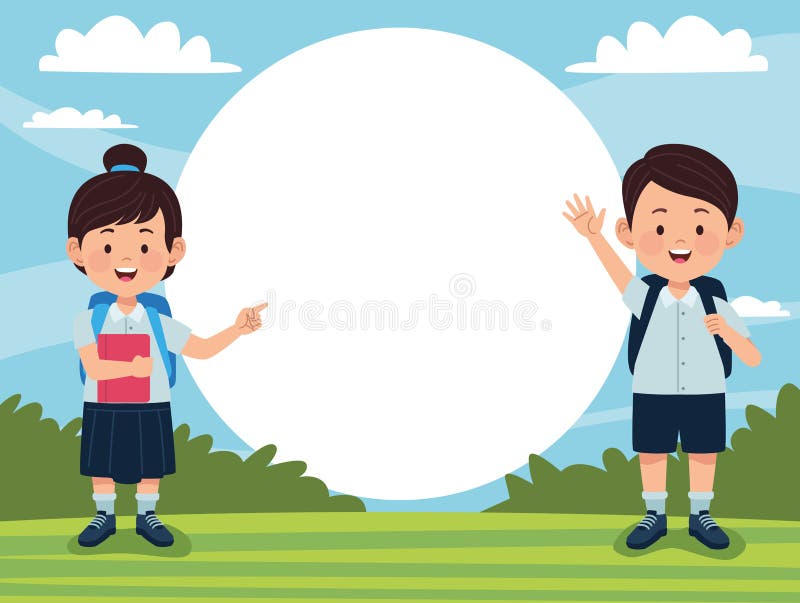 Little Students Couple Kids Stock Vector - Illustration of outdoors ...
