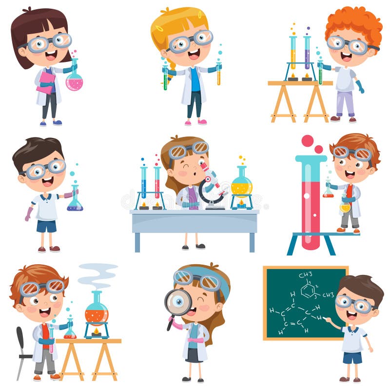 Little Students Doing Chemistry Experiment Stock Vector - Illustration ...