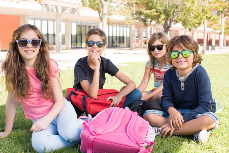 Little Students at School Campus Stock Image - Image of students ...