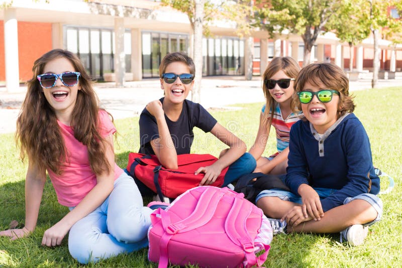 Little Students at School Campus Stock Image - Image of students ...