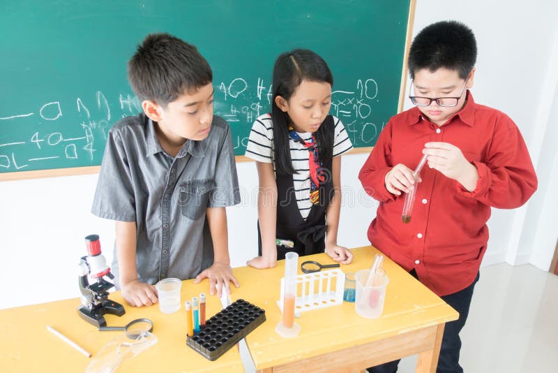 Little Students Study Science in Classroom Stock Photo - Image of ...