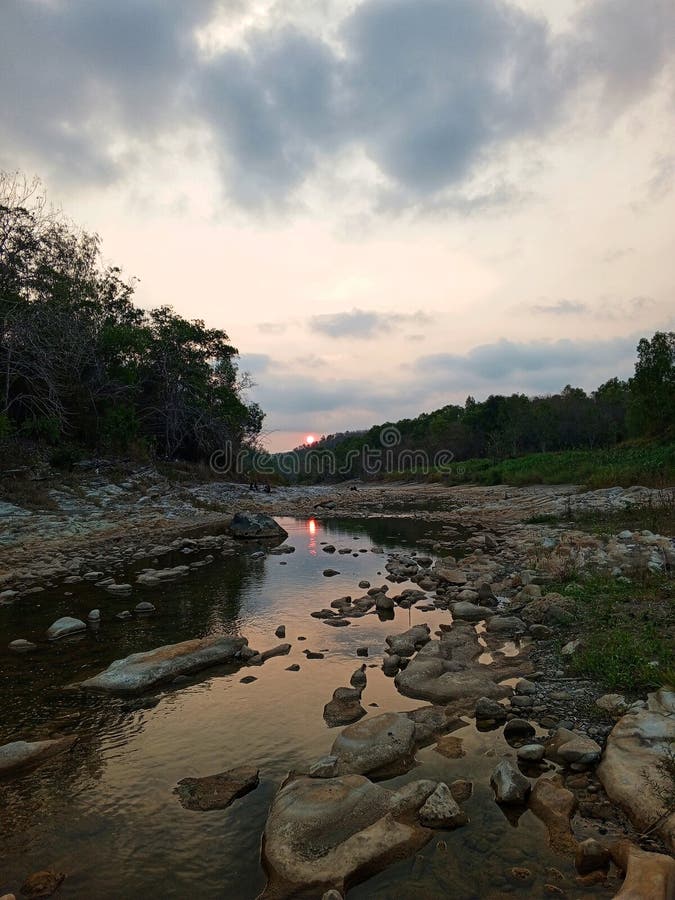 Little Sunset on the Dry River Stock Image - Image of trees, nature ...