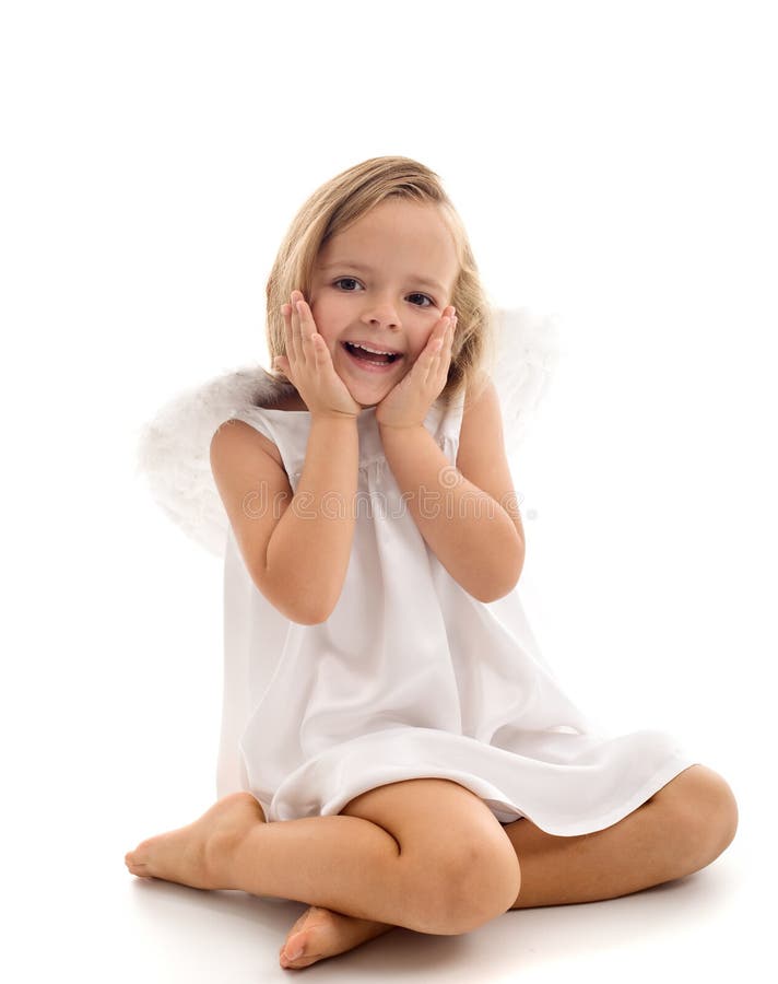 Little Surprised Angel Sitting Stock Photo - Image of angel, happy ...