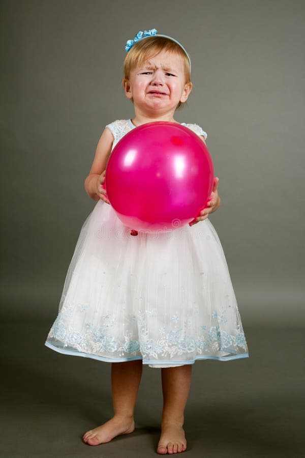 Little Sweet Crying Girl with Balloon Stock Image - Image of lonely ...