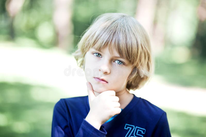 Little Boy Thinking Something Stock Image - Image of think, studio ...