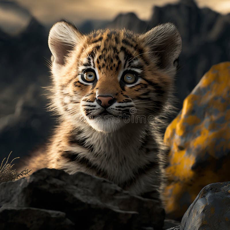 Little Tiger Cub in the Mountains Stock Illustration - Illustration of ...