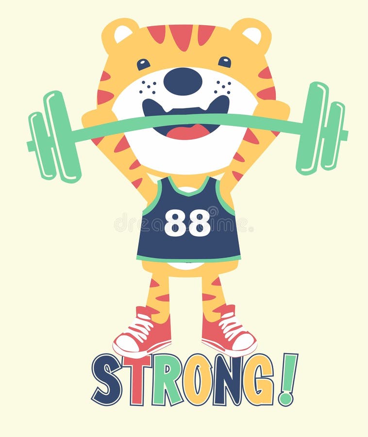 Little Tiger Strong Workout Animals Illustrations Print Vector Art ...