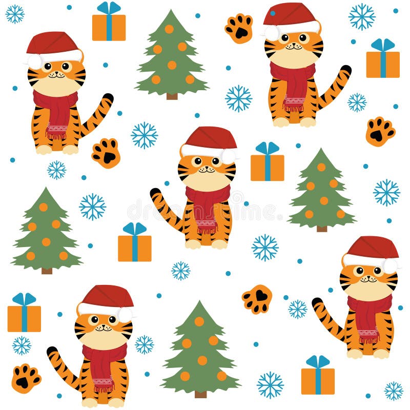 Little Tigers Pattern, Color Vector Isolated Cartoon-style Illustration ...
