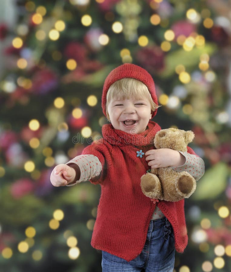 Little Toddler in Front of a Christmas Tree Stock Image - Image of face ...