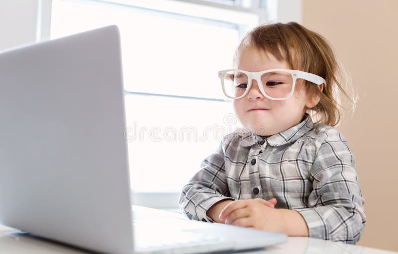 Little Toddler Girl Using Her Laptop Stock Photo - Image of learning ...