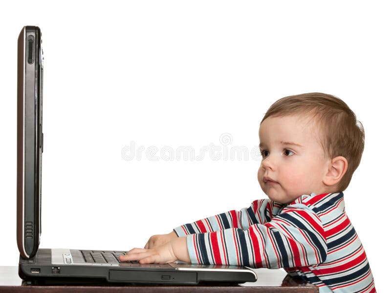 Little Toddler S First Studying with Computer Stock Image - Image of ...