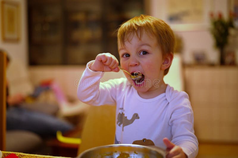 Little Toddler Sitting at the Table Stock Image - Image of soft ...