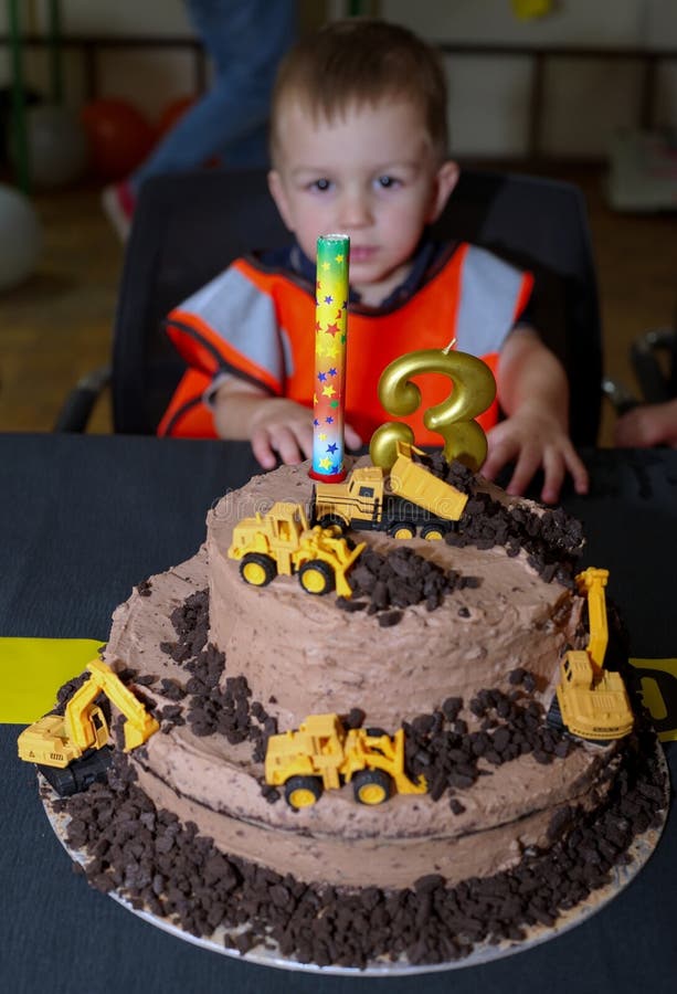 Toddler Sitting in Front of His Birthday Cake Stock Image - Image of ...
