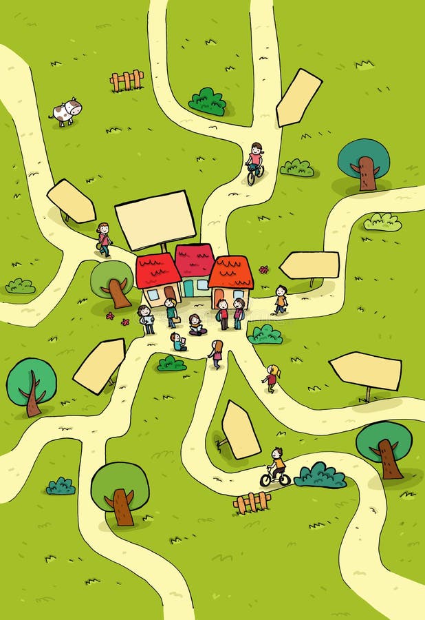 Little town cartoon map stock illustration. Image of boys - 22141171