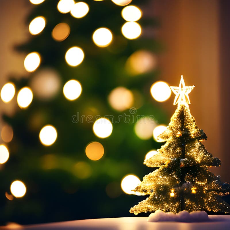 Little Tree: Christmas Tree with a Backdrop of Lights Stock ...