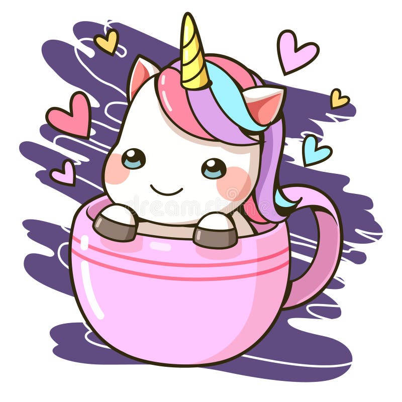 Cute Unicorn In Coffee Cup Stock Vector Illustration Of Cartoon