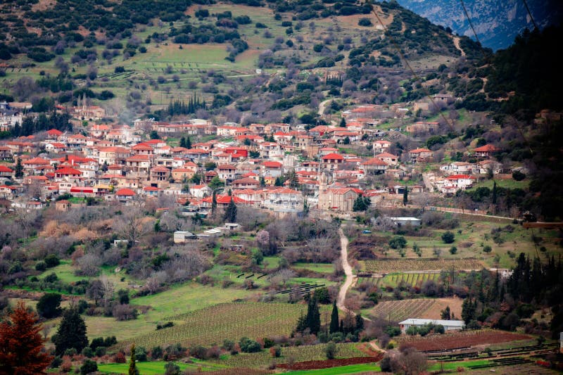 A Little Village Psari Panoramic Peloponese Stock Photo - Image of ...