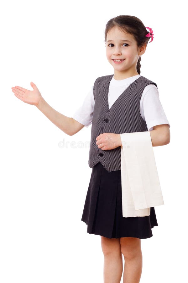 Little waitress with towel stock image. Image of child - 23937489