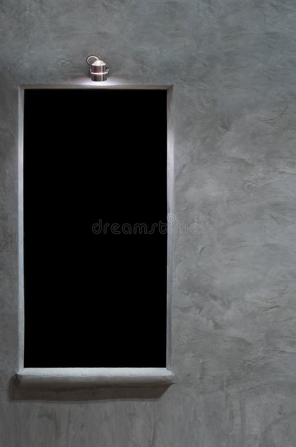 Wall Lamp with Empty Dark Frame or Window on Grey Cement Wall in Loft ...