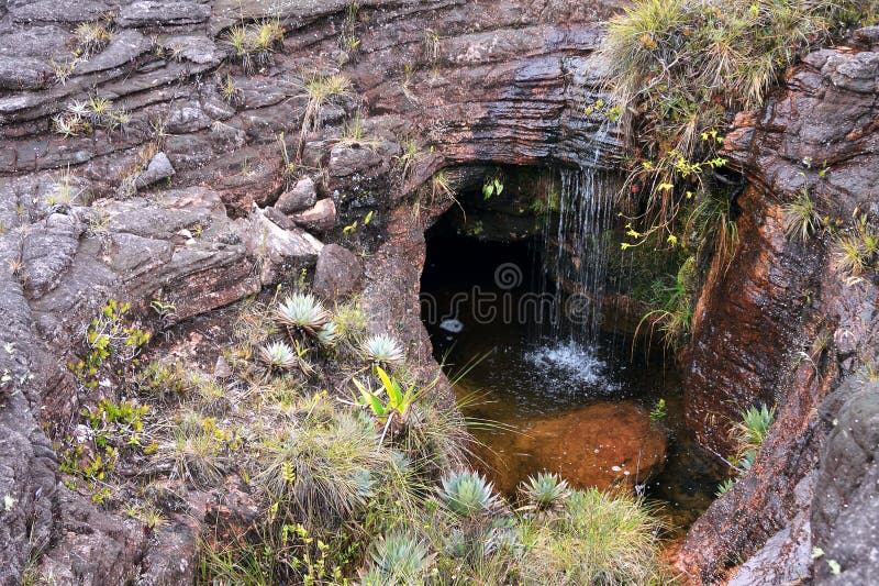 Little Waterfall in Sinkhole Inside Rock at Mount Roraima Stock Photo ...