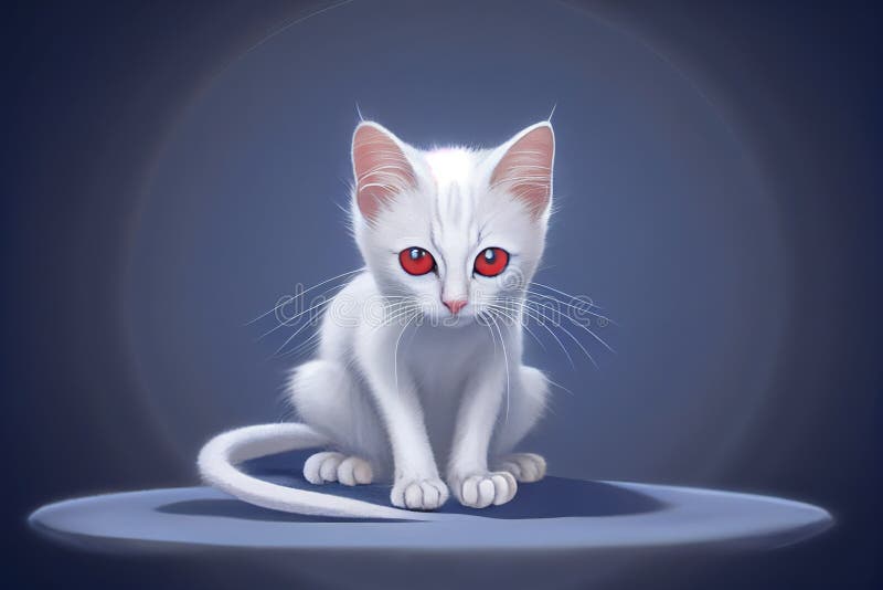 Little White Cat with Red Eyes. Generative AI Stock Illustration ...
