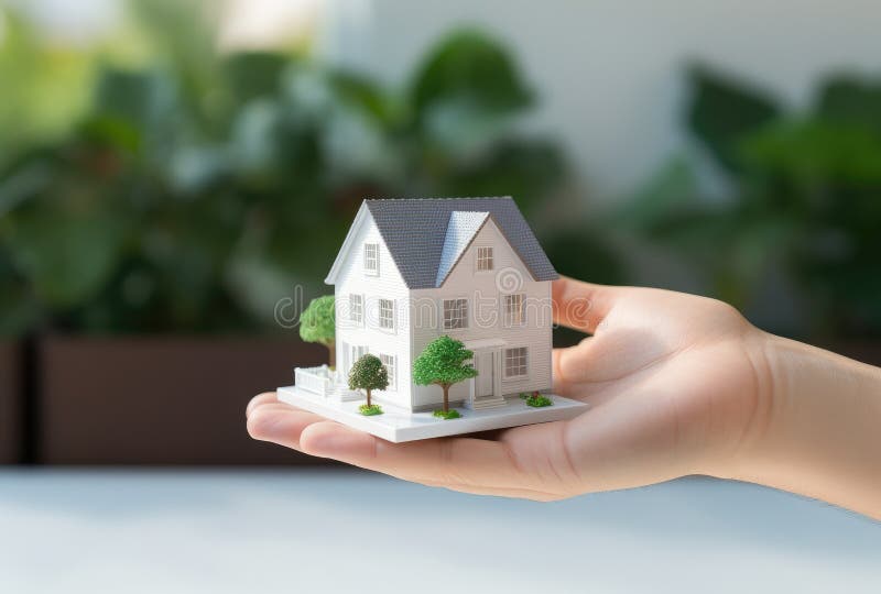 A Little White House in the Hand of a Person Stock Photo - Image of ...
