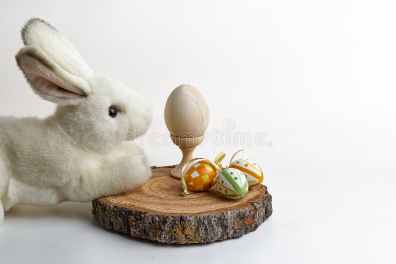 Little White Rabbit with Different Color of Ester Eggs. Stock Photo ...