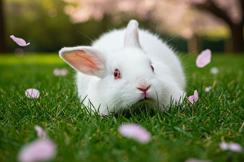 Little White Rabbit in the Green Grass Stock Illustration ...