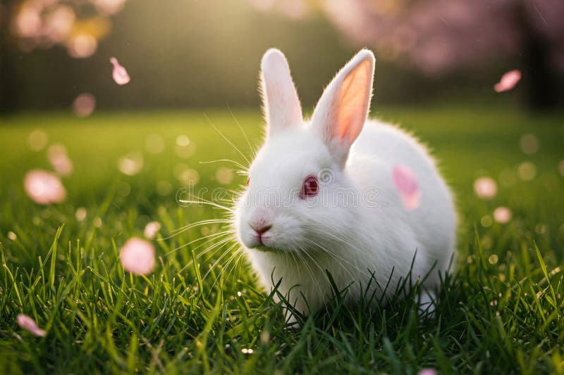 Little White Rabbit in the Green Grass Stock Illustration ...