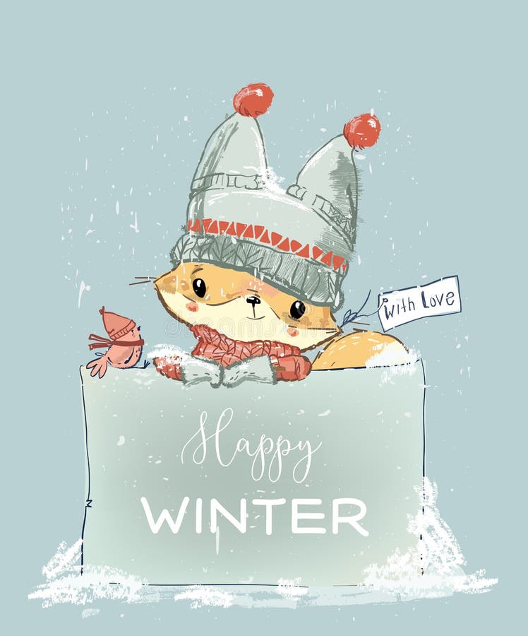 Little winter fox stock vector. Illustration of hand - 127266241