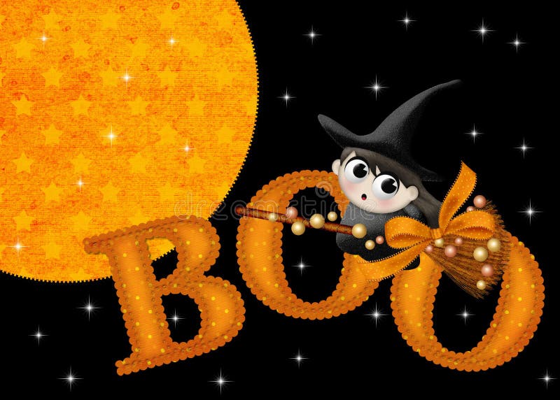 Little Witch Boo Halloween Background Stock Illustration - Illustration ...