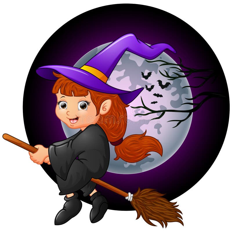 Little Witch Cartoon Flying Stock Vector - Illustration of silhouette ...