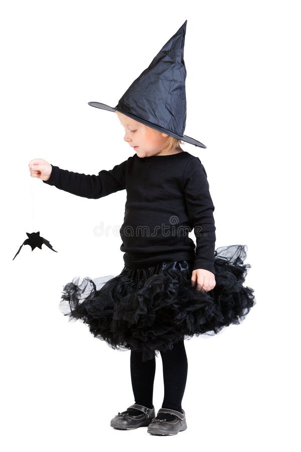 Little witch on broomstick stock image. Image of studio - 16415401
