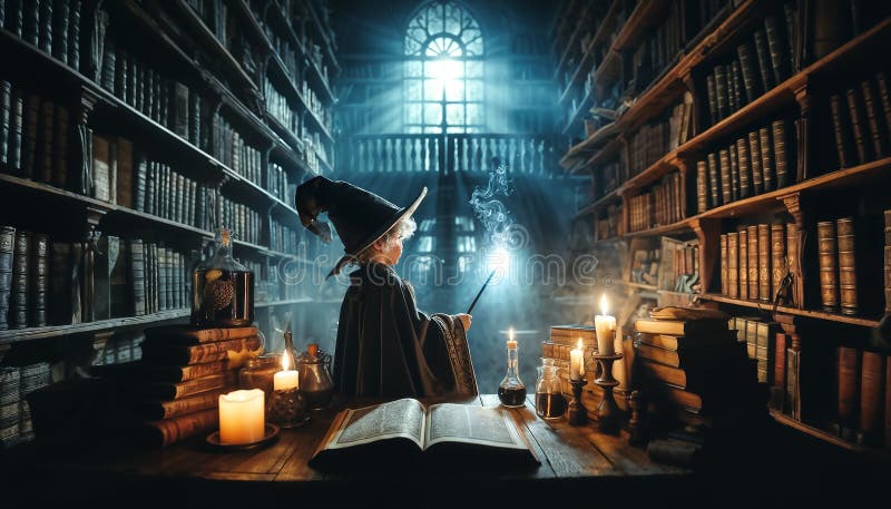 Little Wizard Absorbed in His Studies in a Historical Library ... Little Wizard Absorbed in His Studies in a Historical Library ...