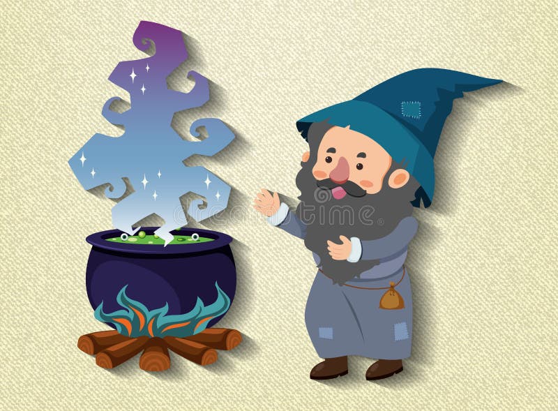Little Wizard Cartoon Character with Potion Pot Stock Vector ...